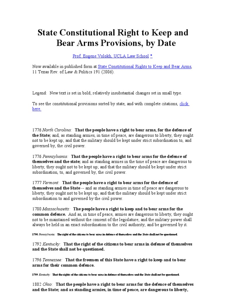 State Constitutional Right To Keep and Bear Arms Provisions, by Date ...