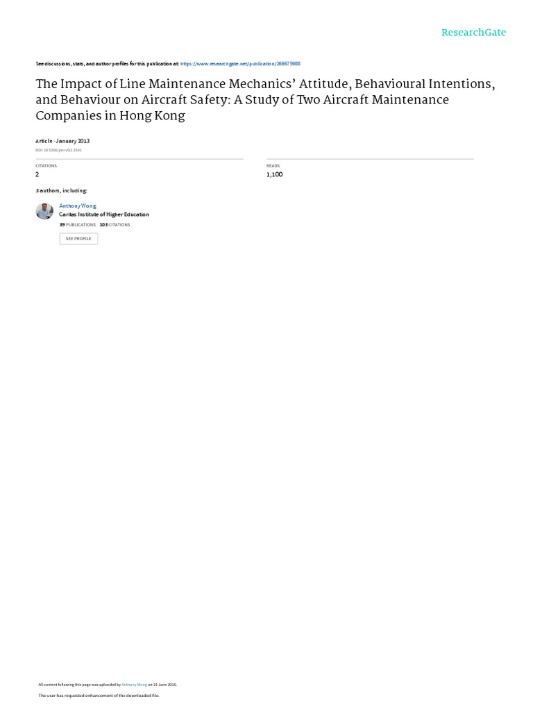 The Impact of Line Maintenance Mechanics Attitude | Download Free PDF ...