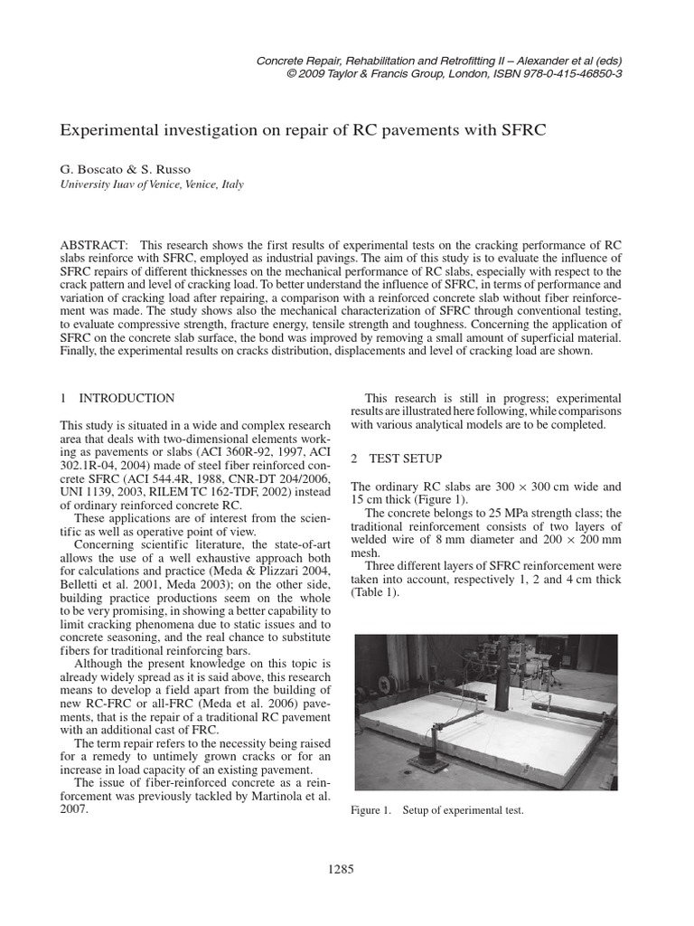Experimental Investigation On Repair of RC Pavements With SFRC | PDF ...