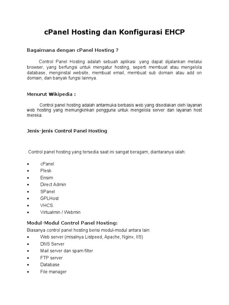 ASJ XII Cpanel Hosting Dan Konfigurasi EHCP | PDF | Komputer