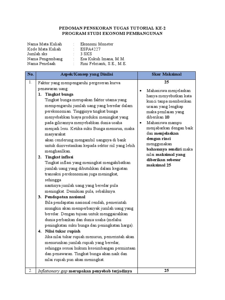 Pedoman Penskoran Tugas 2 | PDF