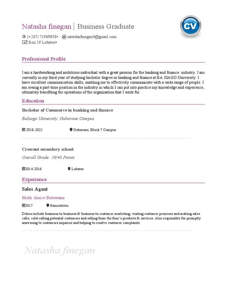 Mpho CV Revised | PDF | Business