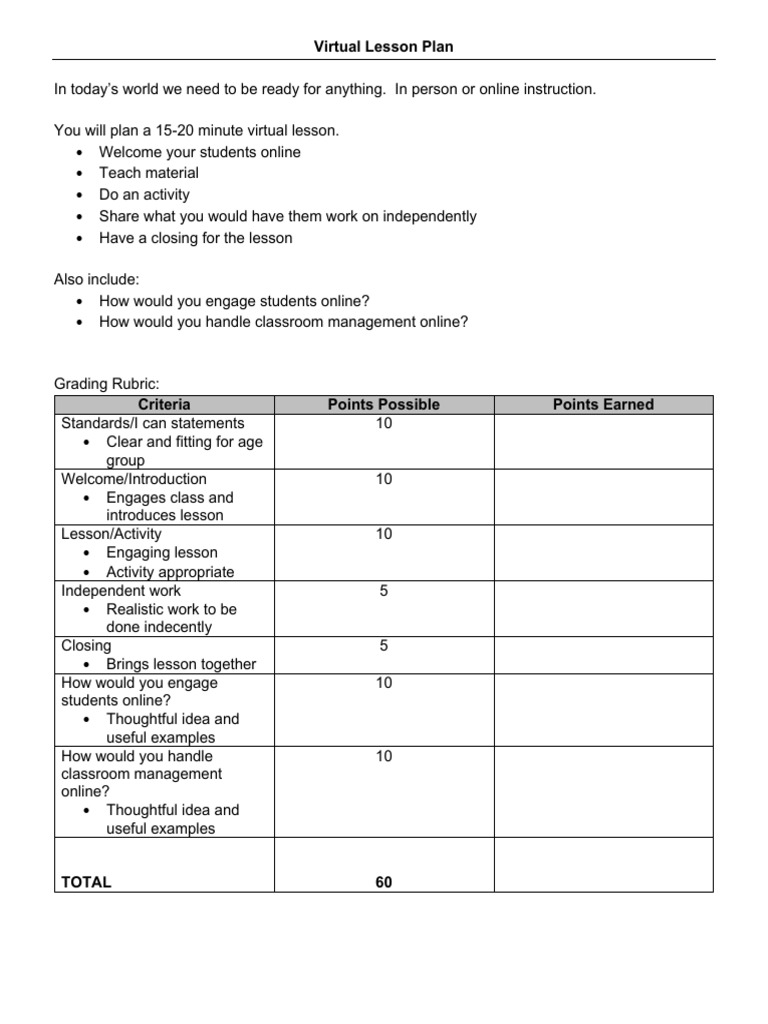 Done Virtual Lesson Plan Template | PDF | Classroom Management | Lesson ...
