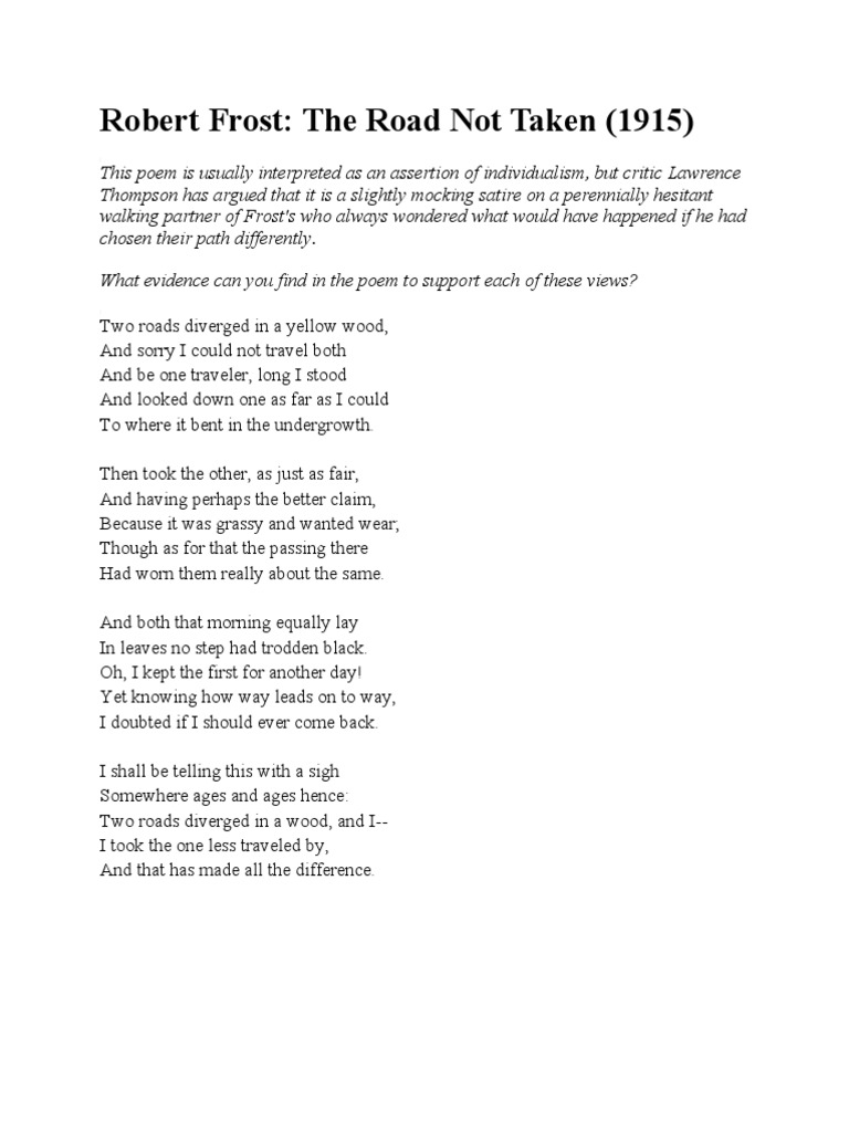Robert Frost: The Road Not Taken (1915) | PDF | Part Of Speech | Marketing
