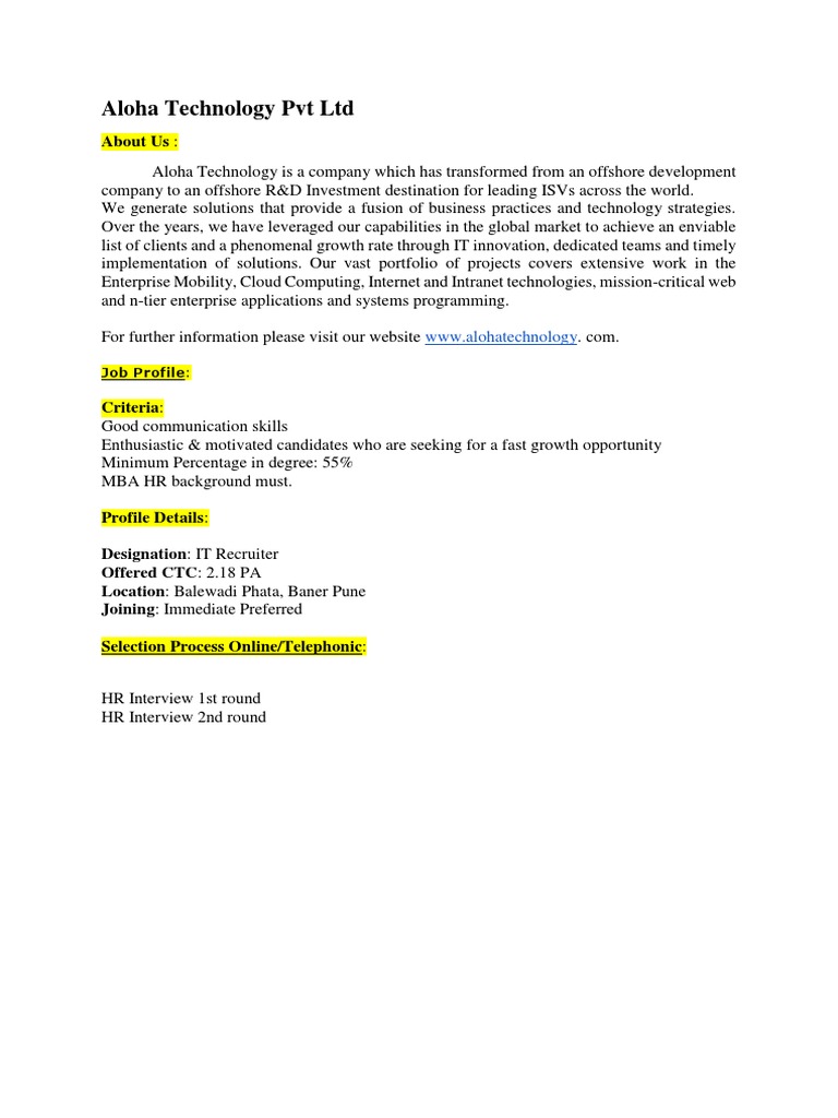 JD-Aloha Technology PVT LTD | PDF