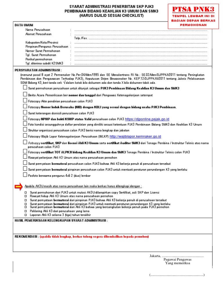 Syarat Pengajuan Baru Dan Perpanjangan PJK3 | PDF