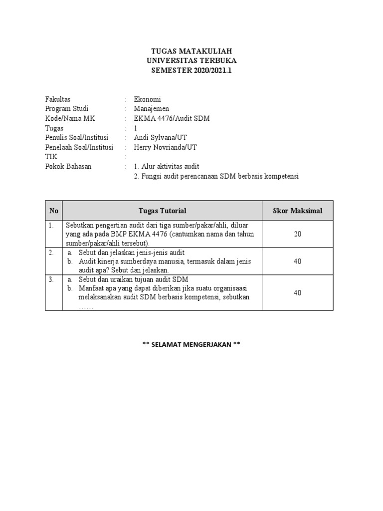 Tugas Tutorial 1 - Ekma4476-2021 | PDF | Karier & Perkembangan