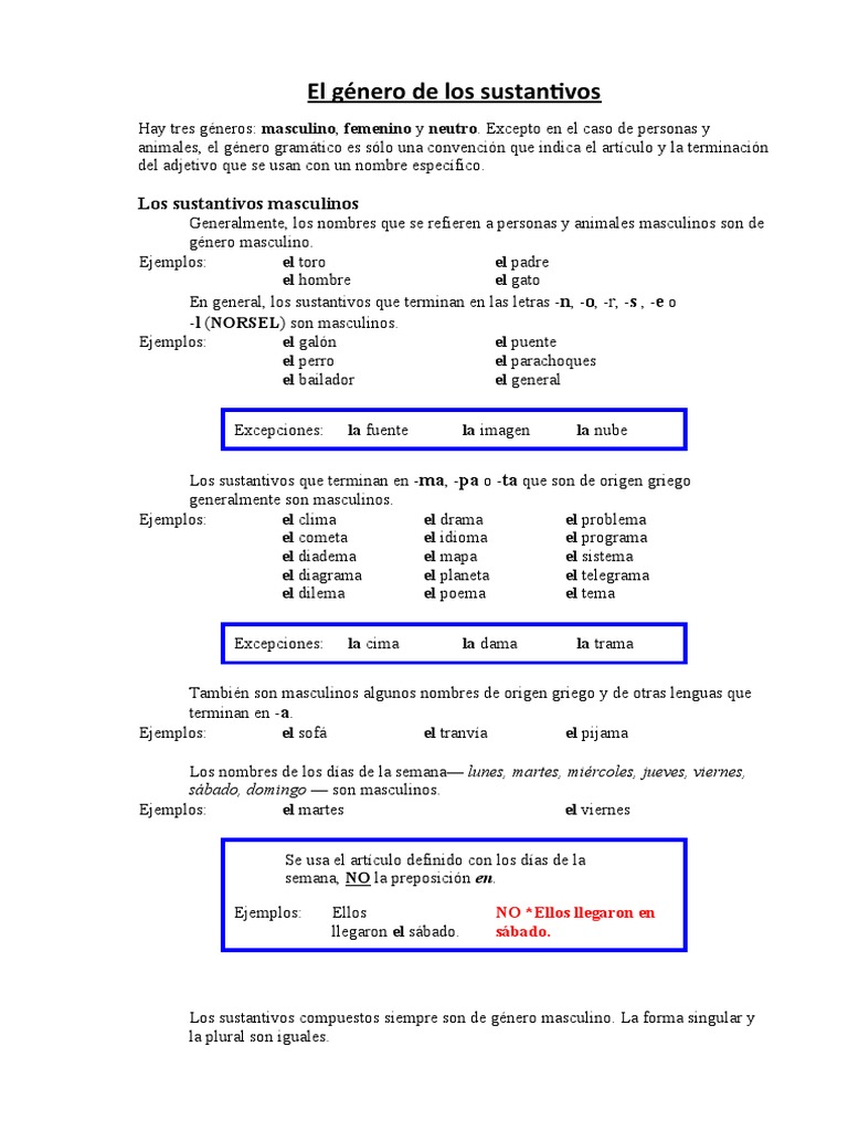 El Género de Los Sustantivos | PDF | Género gramatical | Sustantivo
