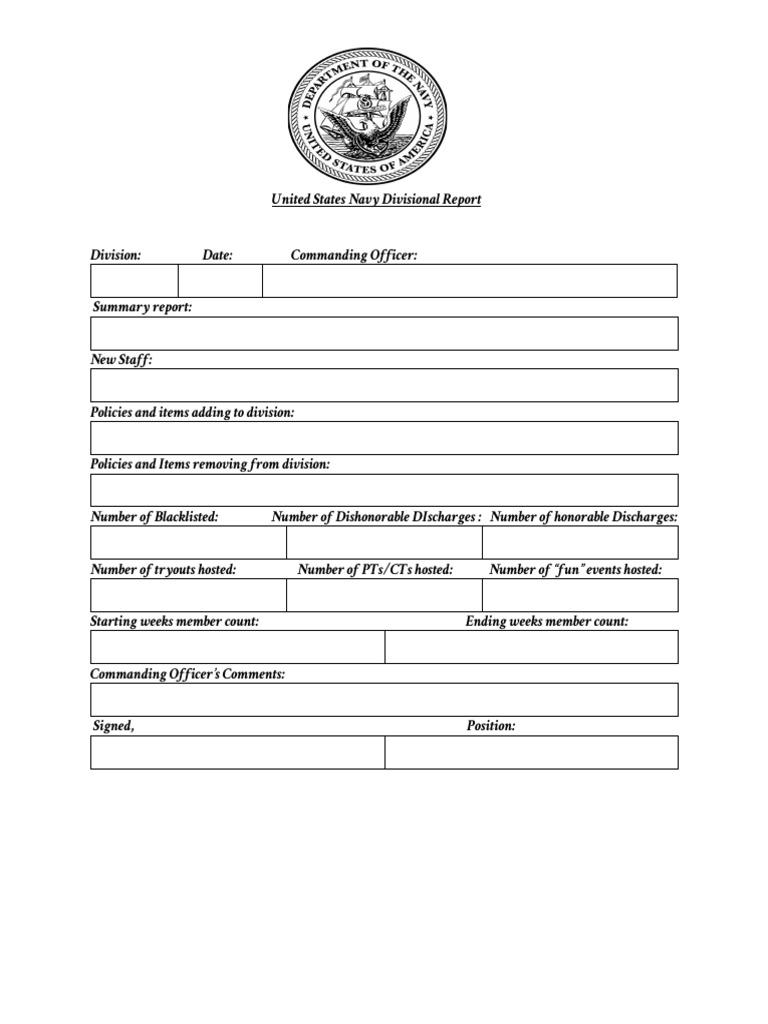 United States Navy Divisional Report | PDF