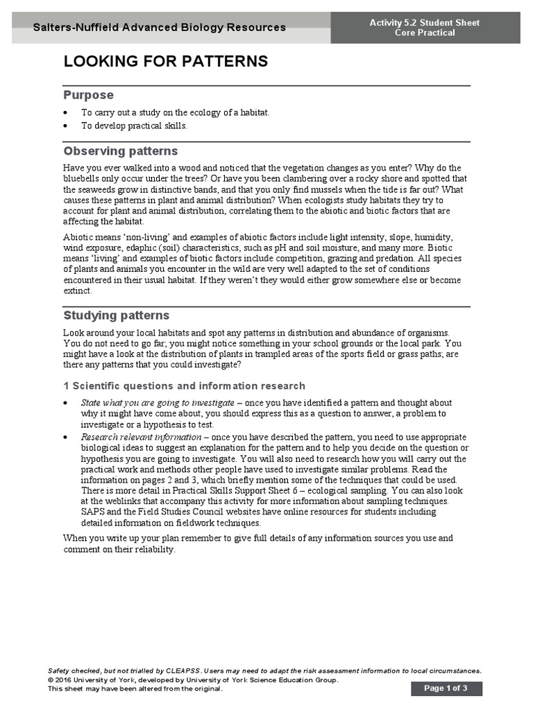 A Level Biology A Core Practical 10 - Ecology Investigation | PDF ...