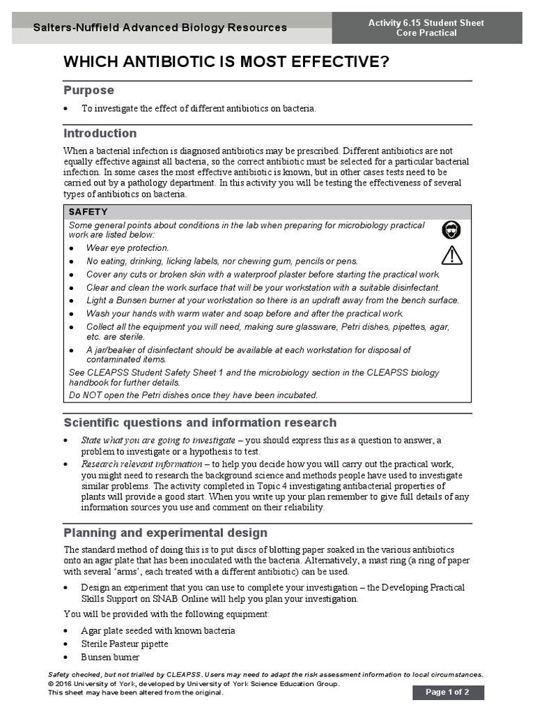 A Level Biology A Core Practical 15 - Effects of Antibiotics | PDF ...