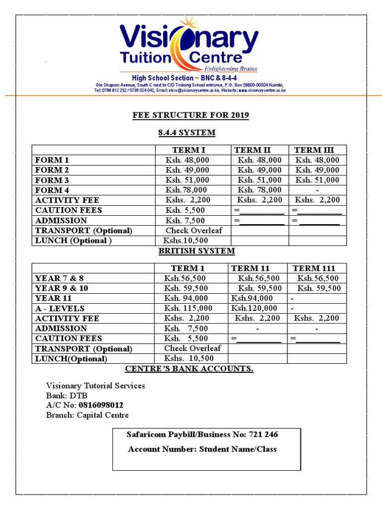 Tuition Centre Fee Structure For High Sch-Regular | PDF | Kenya | Business