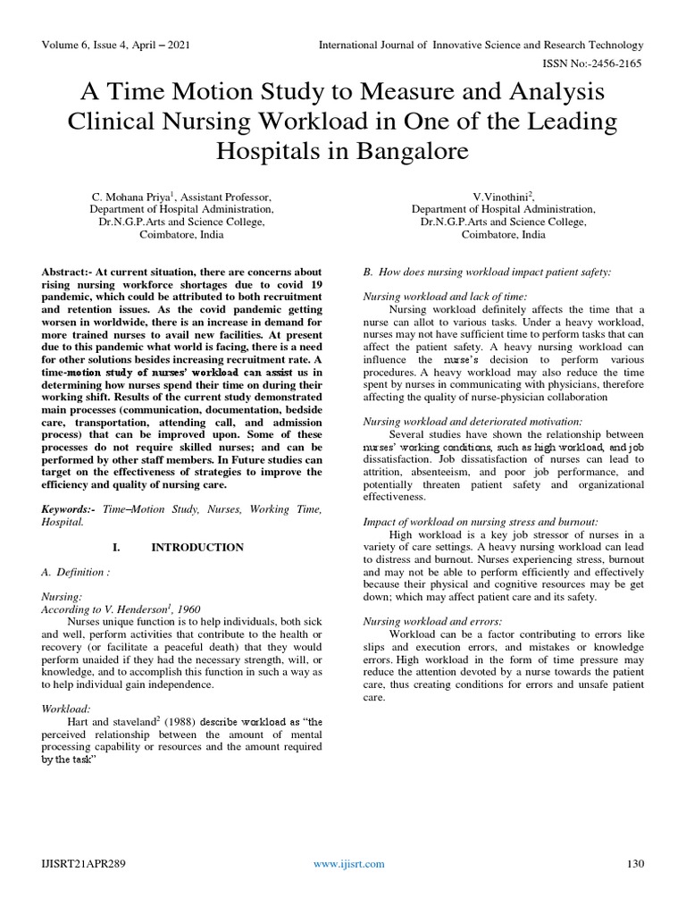 A Time Motion Study To Measure and Analysis Clinical Nursing Workload ...