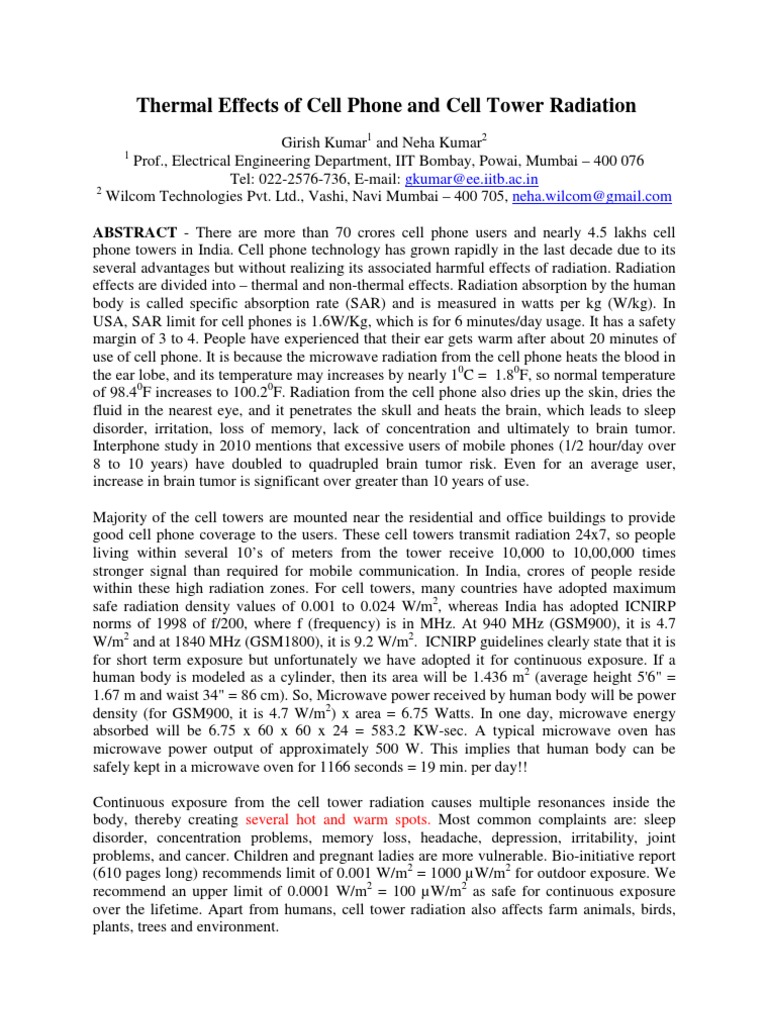 Thermal Effects - Cell Phone and Cell Tower Radiation | PDF | Microwave ...
