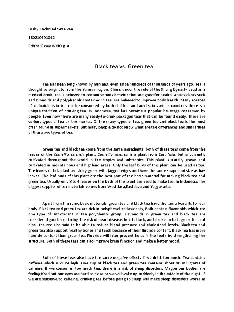 Black Tea Vs Green Tea | PDF | Green Tea | Tea