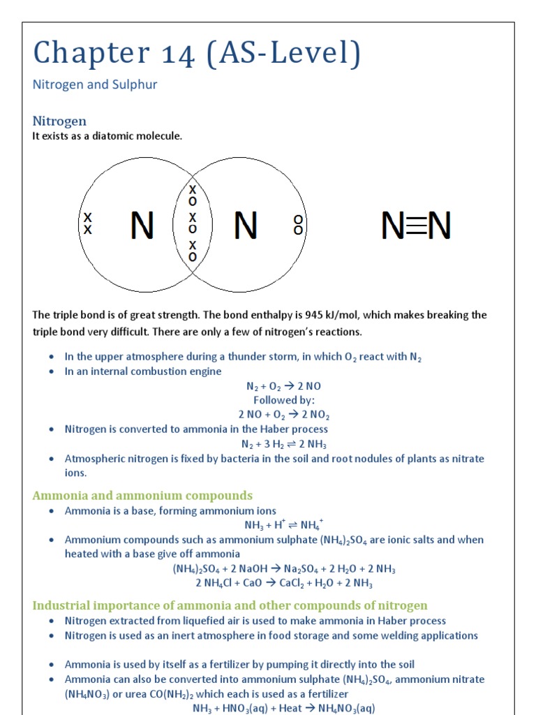 Nitrogen and Sulfur in A-Level Chemistry | PDF