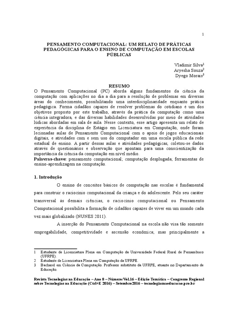 Art5 Pensamento Computacional Um Relato de Práticas Pedagógicas ...