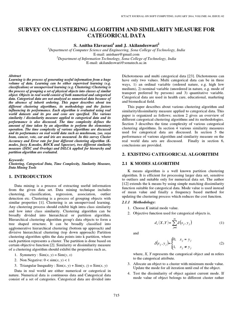 Similarity Measure For Categorical Data | PDF | Cluster Analysis ...