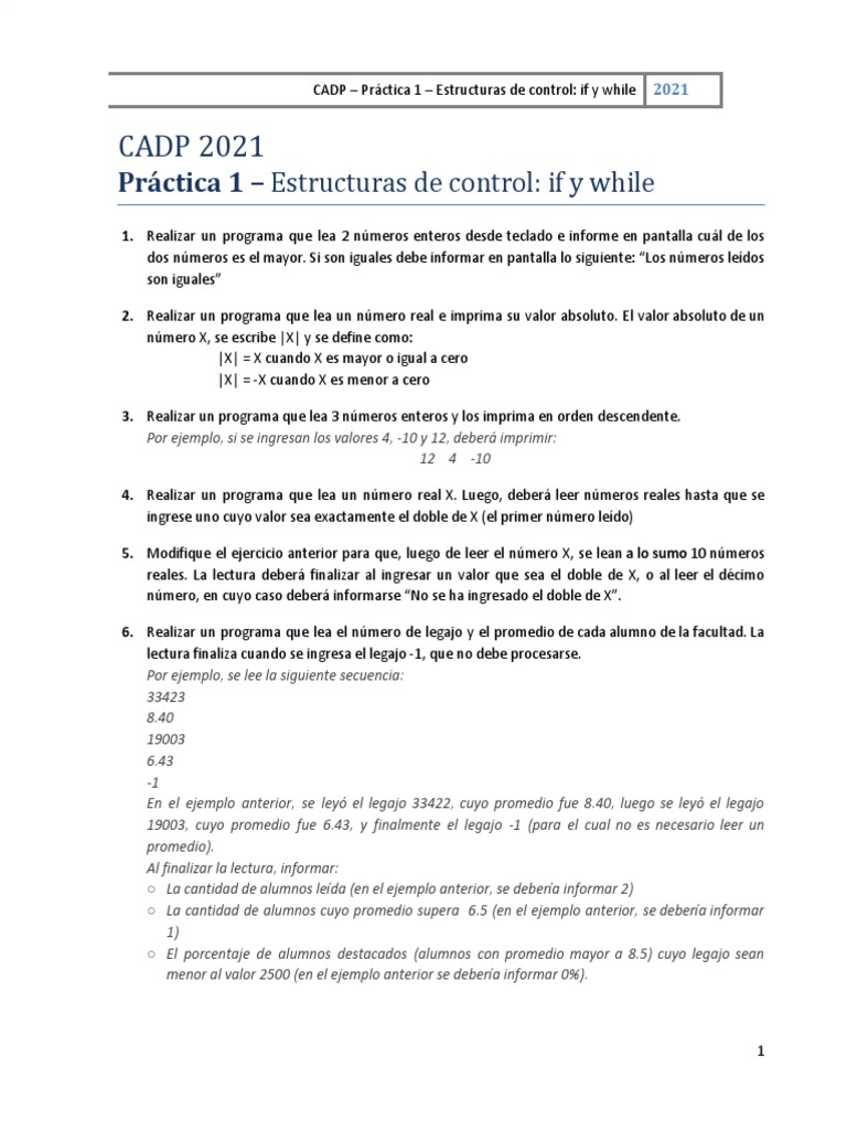CADP 2021 - Practica 1 - If y While | PDF | Informática | Enseñanza de ...