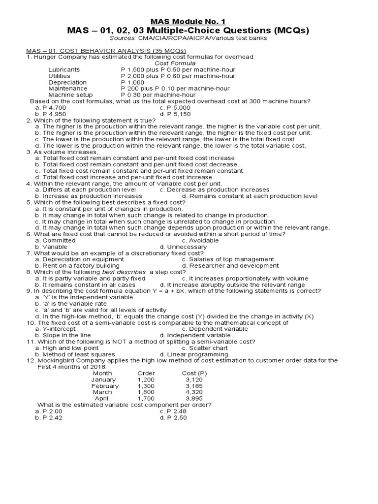 MAS Module No.1 | PDF | Regression Analysis | Accounting