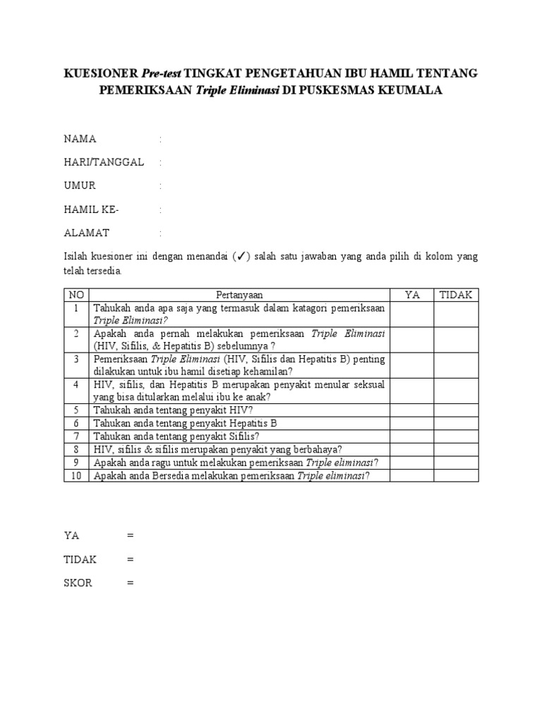 Kuesioner Pre | PDF