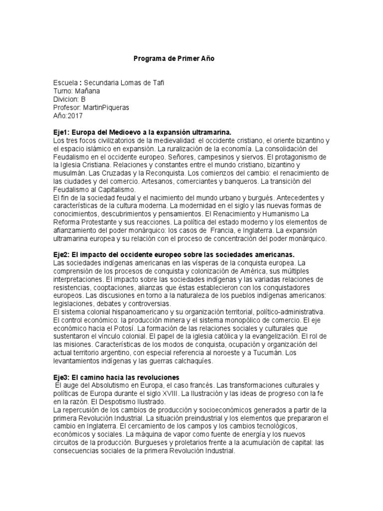 Programa2 Historia 2 2017 | PDF | Viajes por Europa | Colonialismo