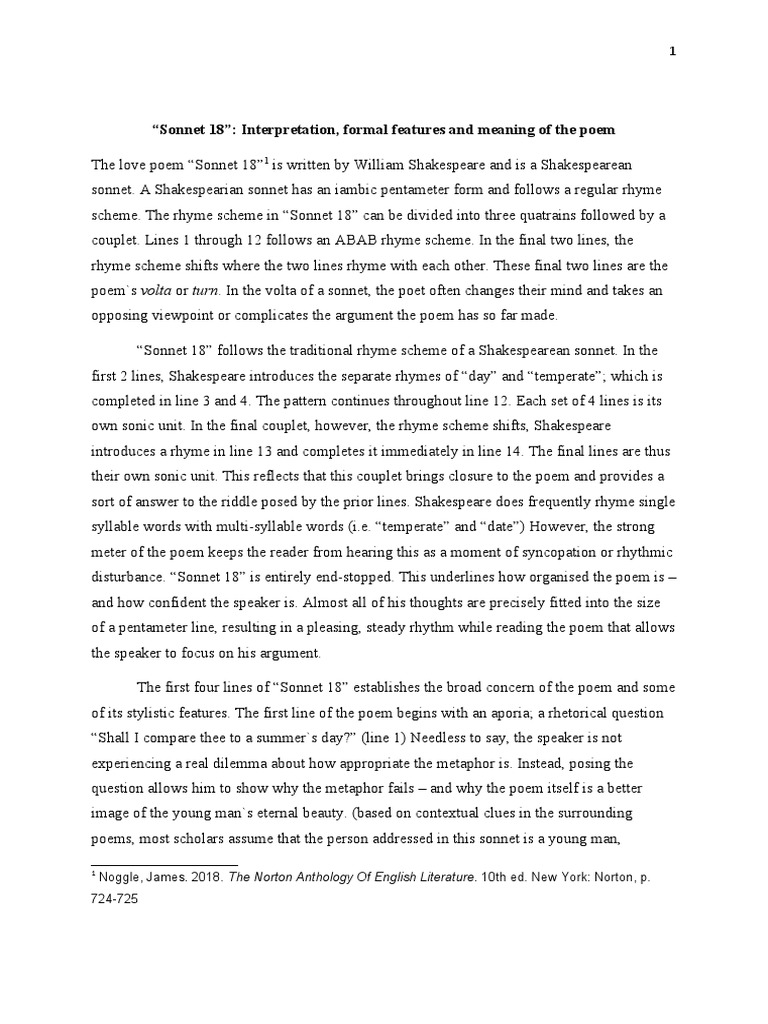 An Analysis of Sonnet 18 by William Shakespeare | PDF | Art | Classics