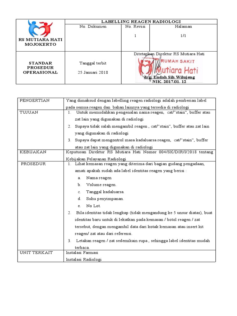 Spo Labelling Reagen Radiologi | PDF | Kesehatan Holistik | Teknologi ...