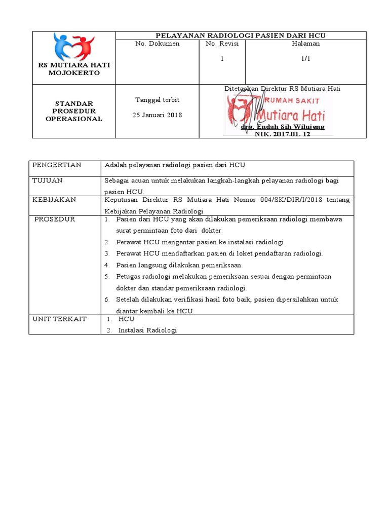 Spo Pelayanan Radiologi Pasien Dari Hcu | PDF