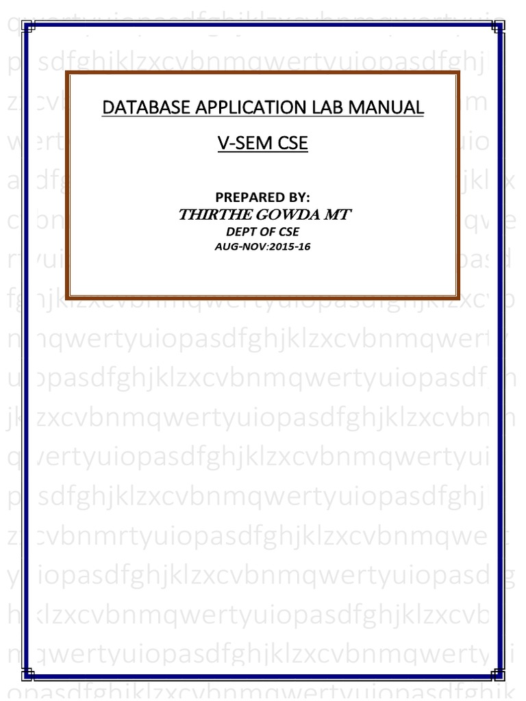 Database Application Lab Manual V-Sem Cse: Thirthe Gowda MT | PDF | Relational Model | Databases