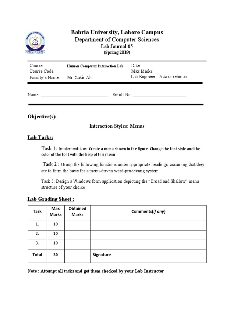 HCI Lab Menus Interaction Styles | PDF | Menu (Computing) | System Software