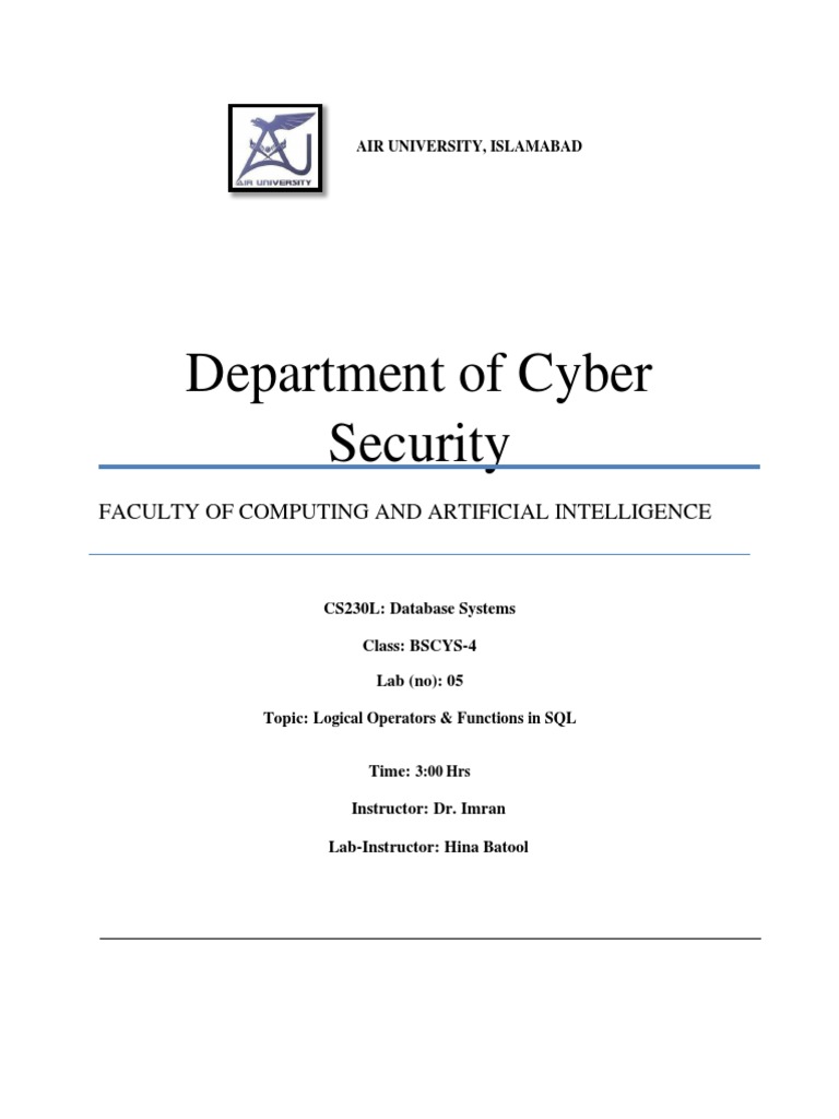 Department of Cyber Security: Faculty of Computing and Artificial ...