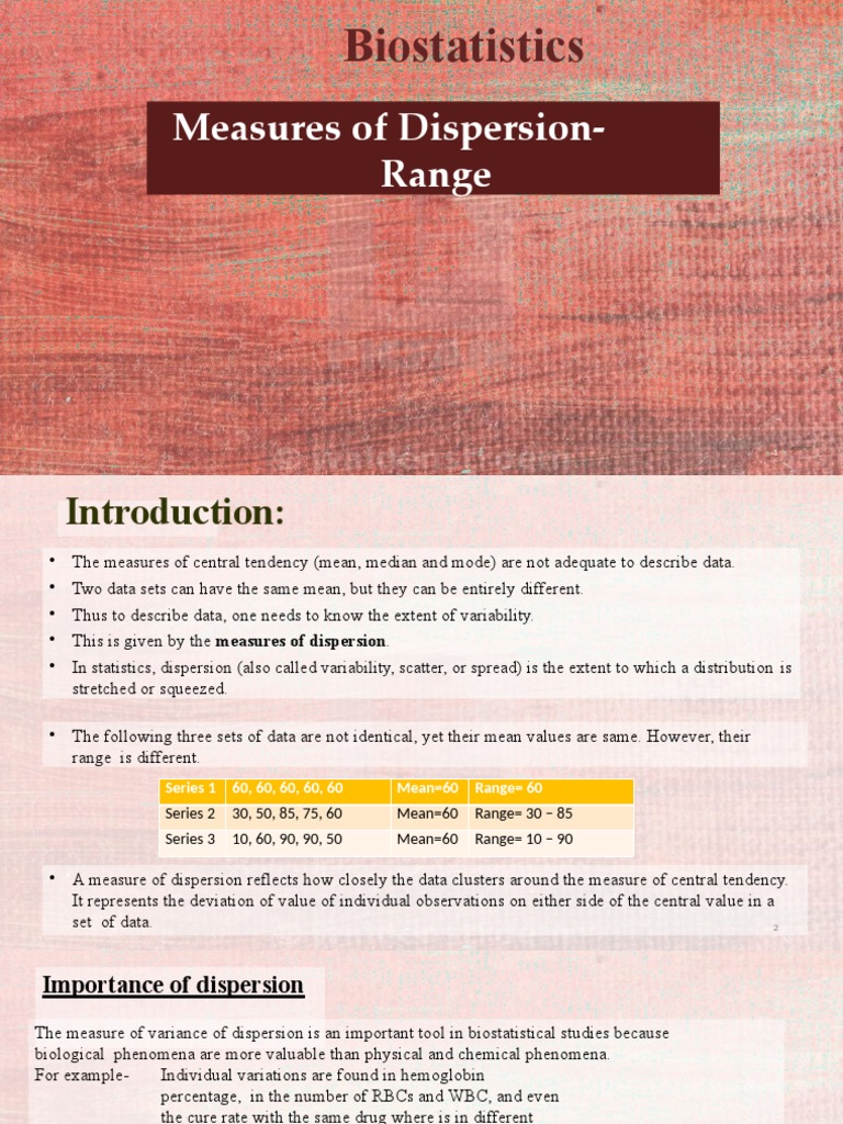 Measures of Dispersion-Range: Biostatistics | PDF | Variance ...