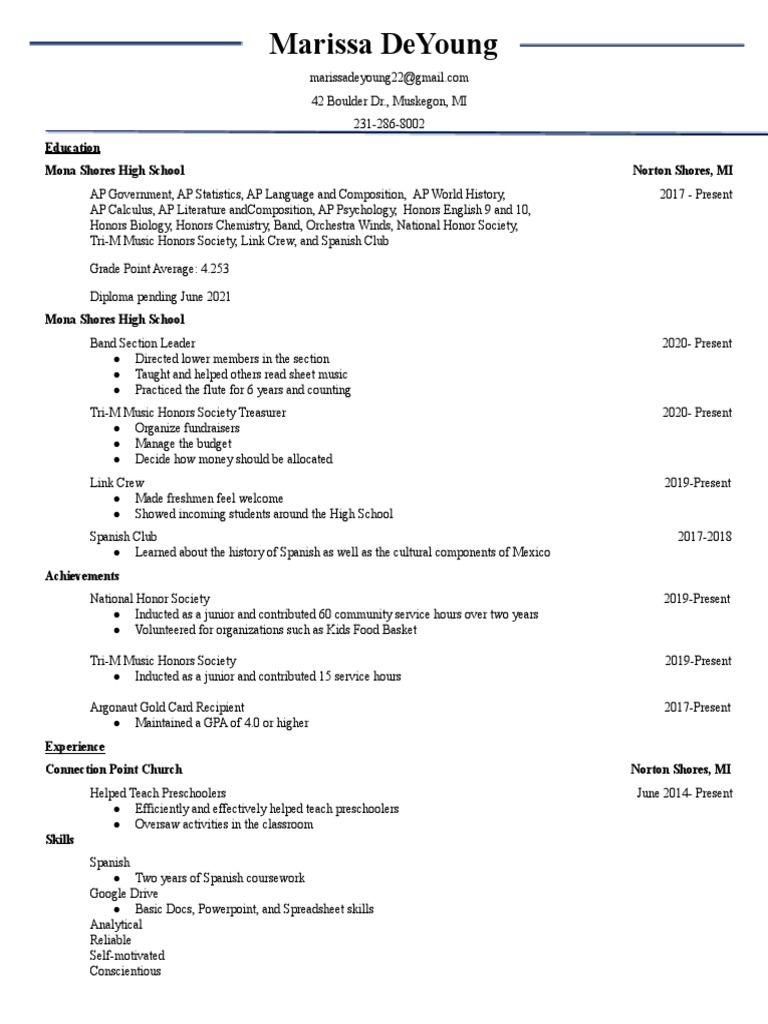 Marissa Deyoung Resume | PDF | Human Nature | Students