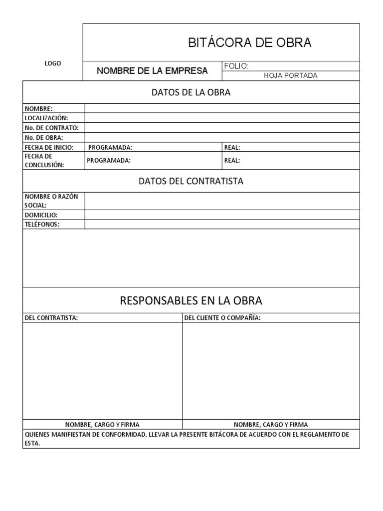 Formato de Bitácora de Obra | PDF | Business