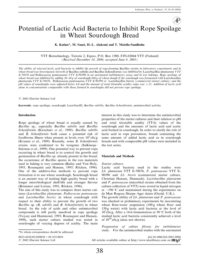 Potential of Lactic Acid Bacteria To Inhibit Rope Spoilage in Wheat ...