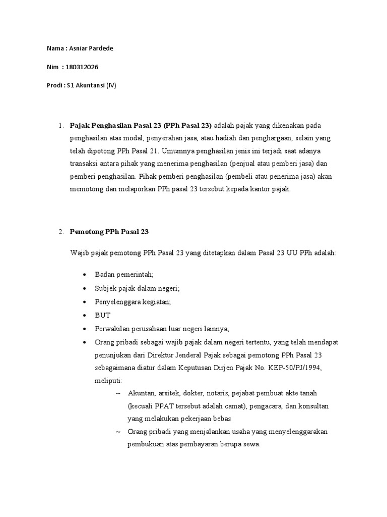 PPh Pasal 23: Tarif, Objek, dan Pemotong | PDF | Bisnis | Pengelolaan Keuangan & Uang