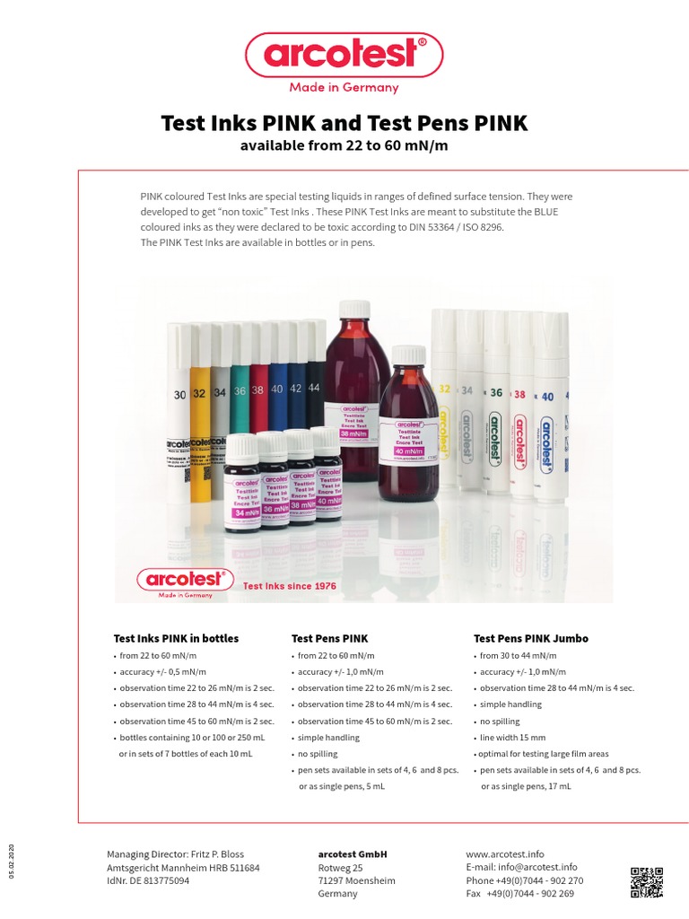 Test Inks PINK and Test Pens PINK: Available From 22 To 60 MN/M | PDF ...