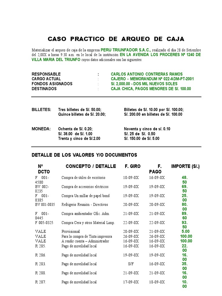 Arqueo de Caja | PDF