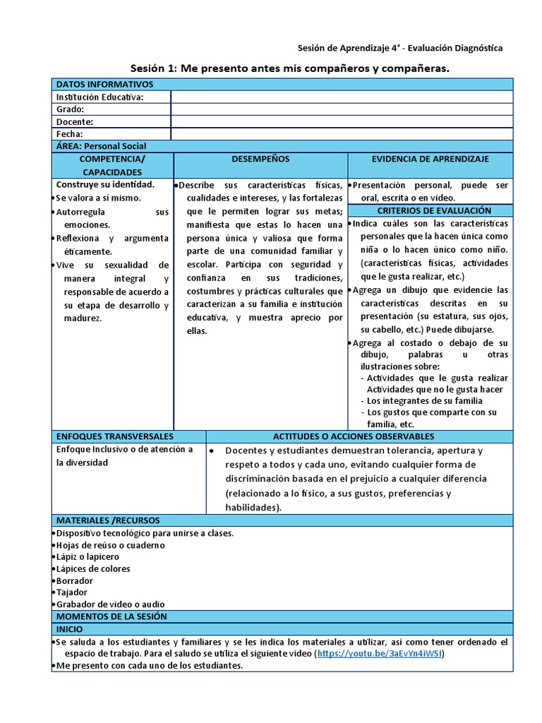Sesiones 4° - Eval. Diagn | PDF | Evaluación | Estadísticas