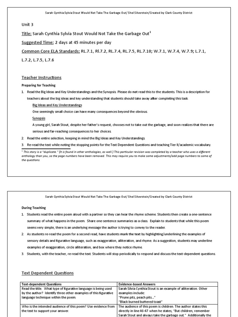 Sarah Cynthia. Lesson - Anthology | PDF | Word | Adolescence