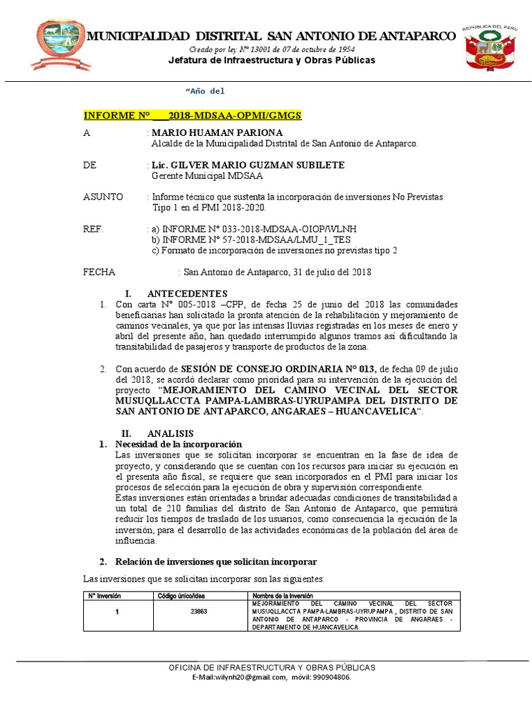Aprobacion de Cartera de Inversiones Actualizada Del Pmi | PDF | Economias | Business