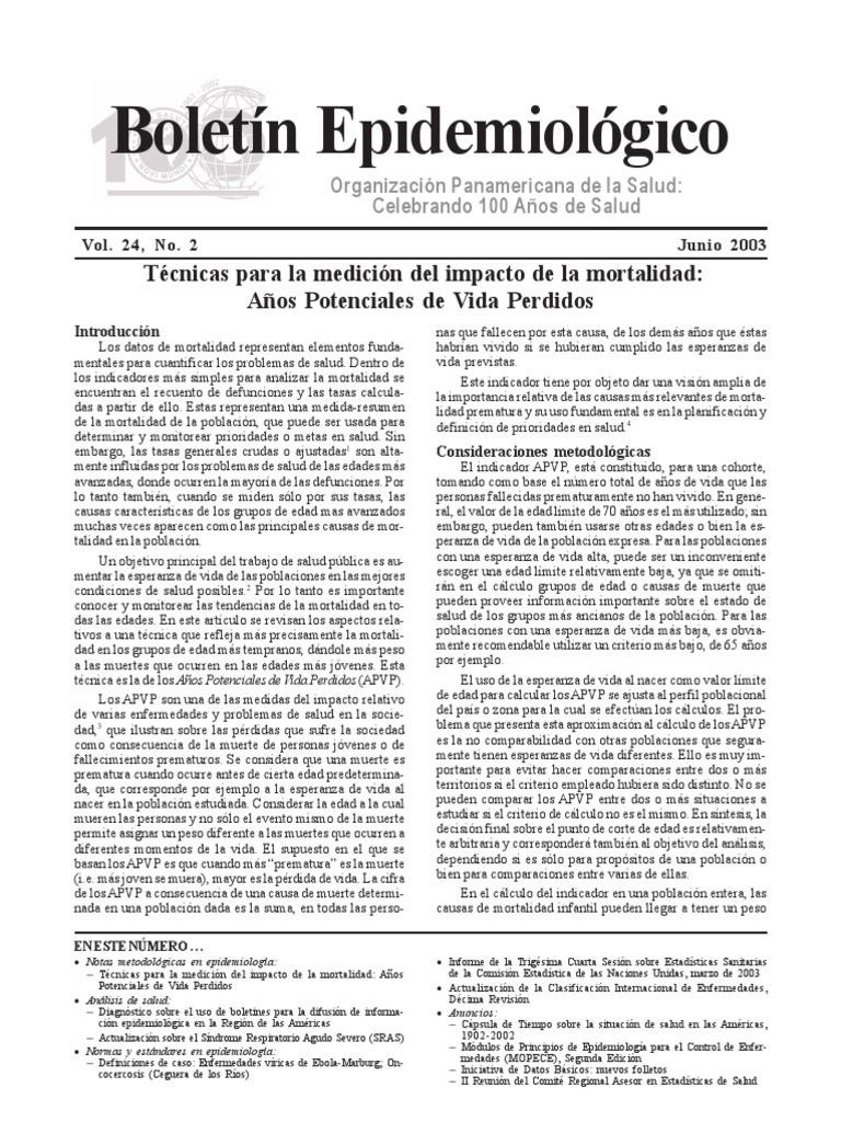 Metodologia de Calculo de AVPP | PDF | Tasa de mortalidad | Especialidades Medicas