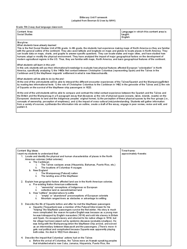 Biliteracy Unit Framework English | PDF | Christopher Columbus ...
