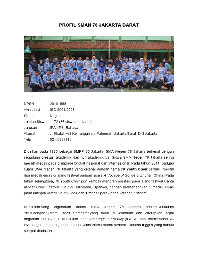 Profil SMA Negeri 78 Jakarta Barat | PDF | Olahraga & Rekreasi | Sains ...
