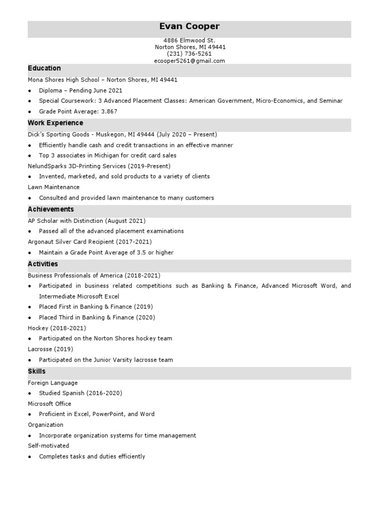 Evan Cooper Resume | PDF