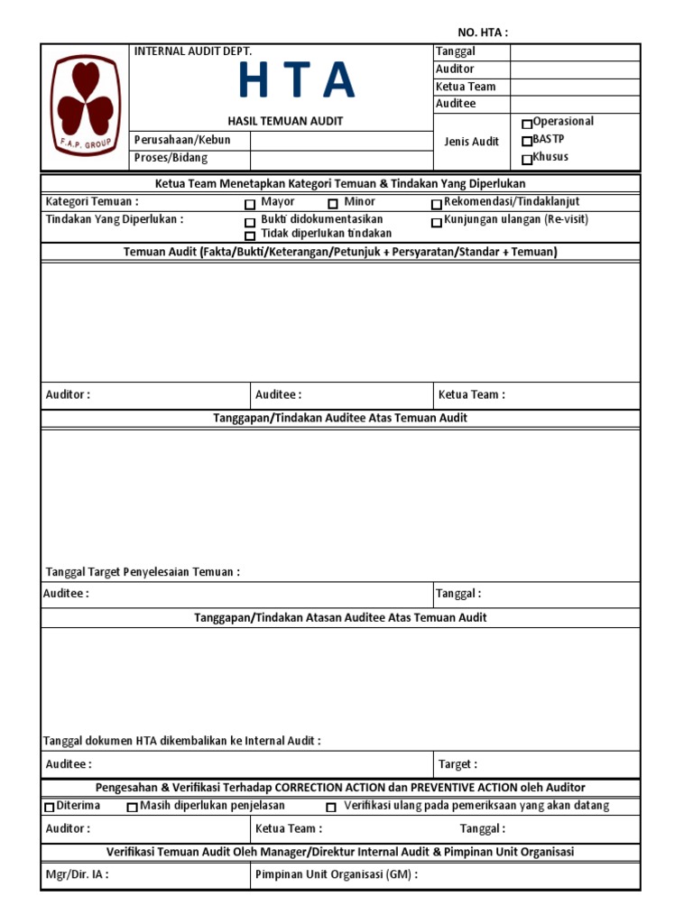 Form. Kertas Kerja Internal Auditor | PDF