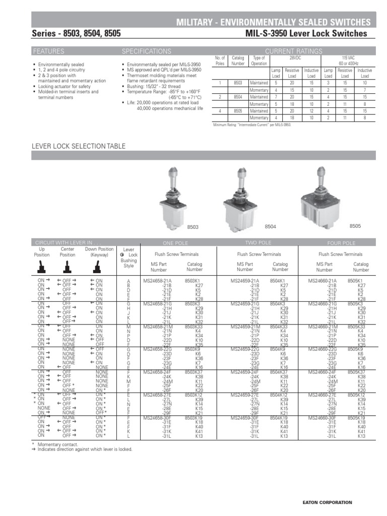 Series - 8503, 8504, 8505 MIL-S-3950 Lever Lock Switches: Military ...