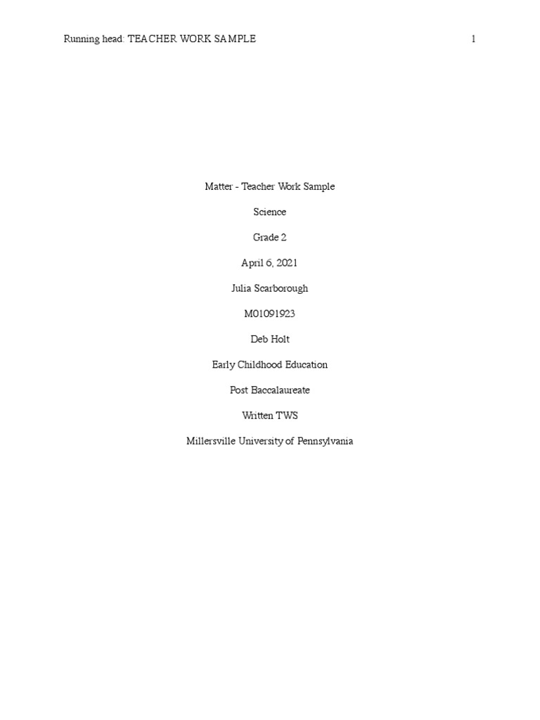 Second Grade Science Teacher Work Sample | PDF | Individualized ...