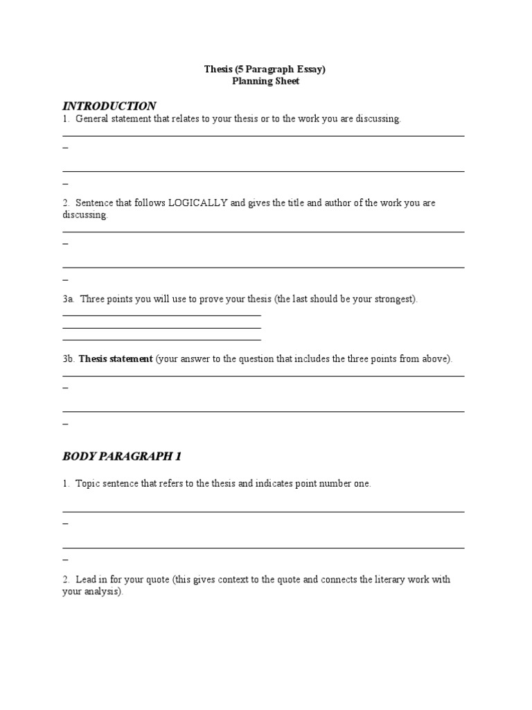 5 Paragraph Essay Planning Guide | PDF | Paragraph | Thesis